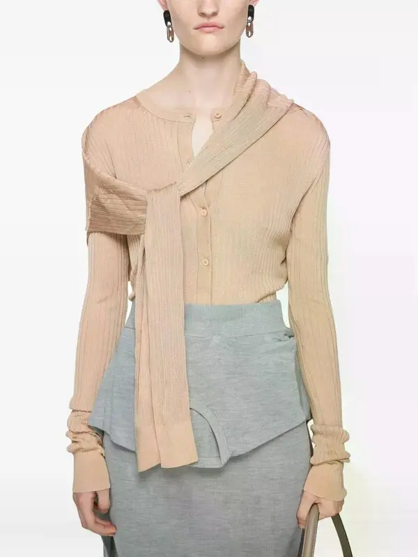 Acne Studios Ribbed-knit Cardigan With Attached Scarf Detail - Neutrals