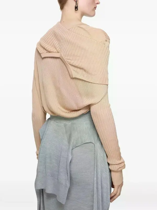 Acne Studios Ribbed-knit Cardigan With Attached Scarf Detail - Neutrals