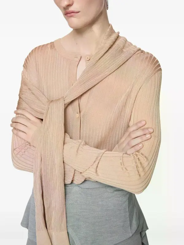 Acne Studios Ribbed-knit Cardigan With Attached Scarf Detail - Neutrals
