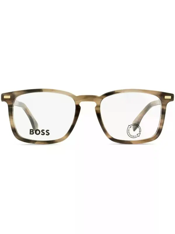 BOSS Marbled Rectangle-frame Glasses - Grey
