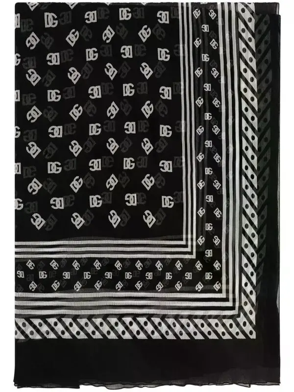 Dolce & Gabbana Dg Logo-print Silk Scarf - Black