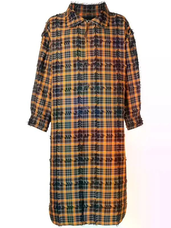 OFF DUTY Checked Frayed Coat