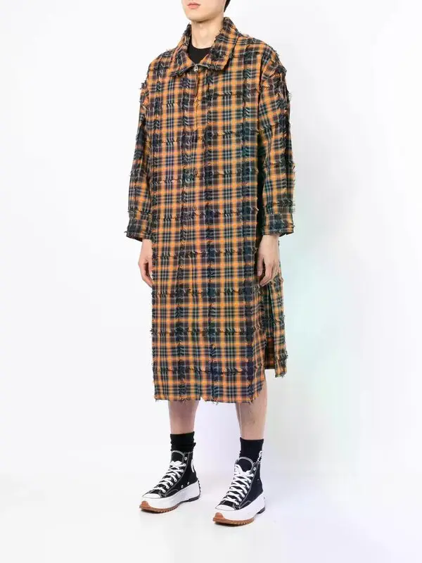OFF DUTY Checked Frayed Coat