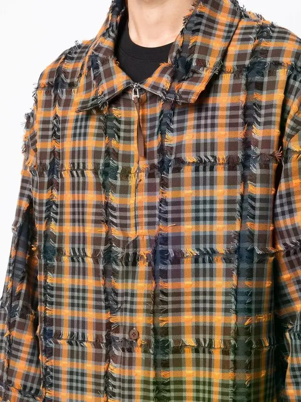 OFF DUTY Checked Frayed Coat
