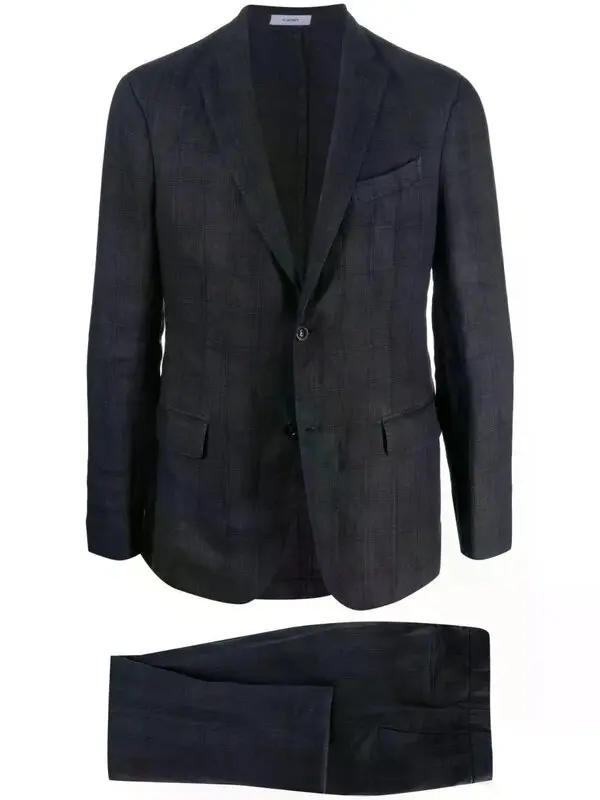 Boglioli Single-breasted Check-pattern Linen Suit - Blue