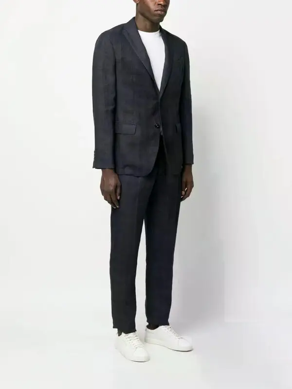 Boglioli Single-breasted Check-pattern Linen Suit - Blue