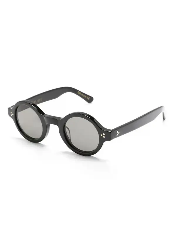 LESCA Logo-print Round-frame Sunglasses - Black