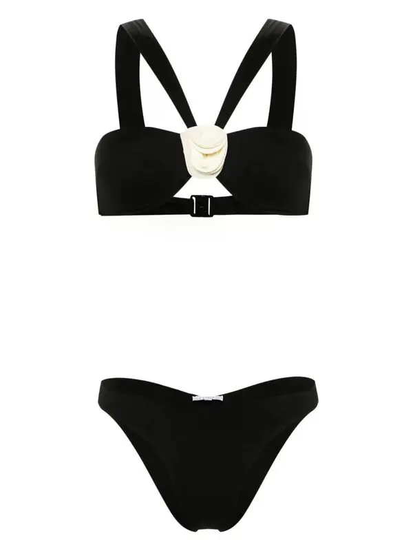 LA REVECHE Sahar Floral-appliqué Bikini - Black