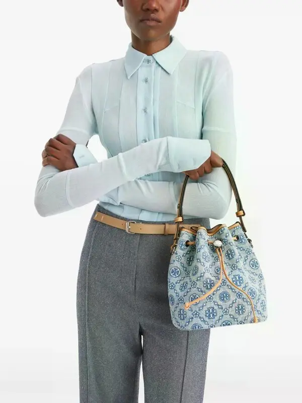 Tory Burch T Monogram Bucket Bag In Distressed Denim