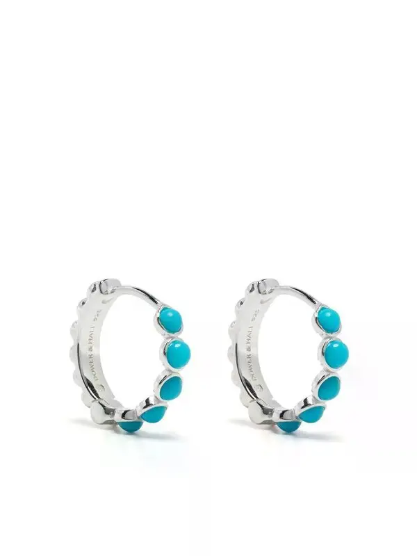 DOWER & HALL Medium Turquoise Huggie Hoops - Silver