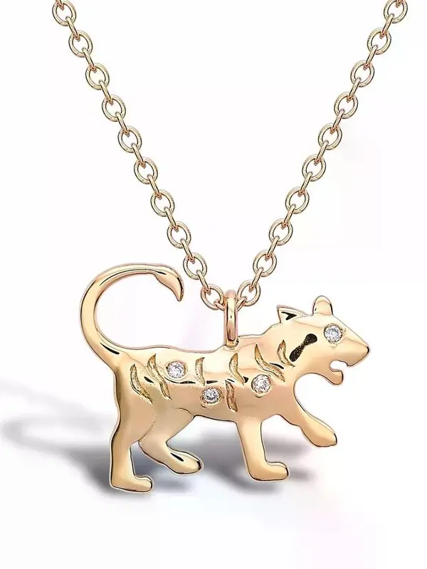PRAGNELL 18kt Yellow Zodiac Diamond Tiger Pendant Necklace - Gold