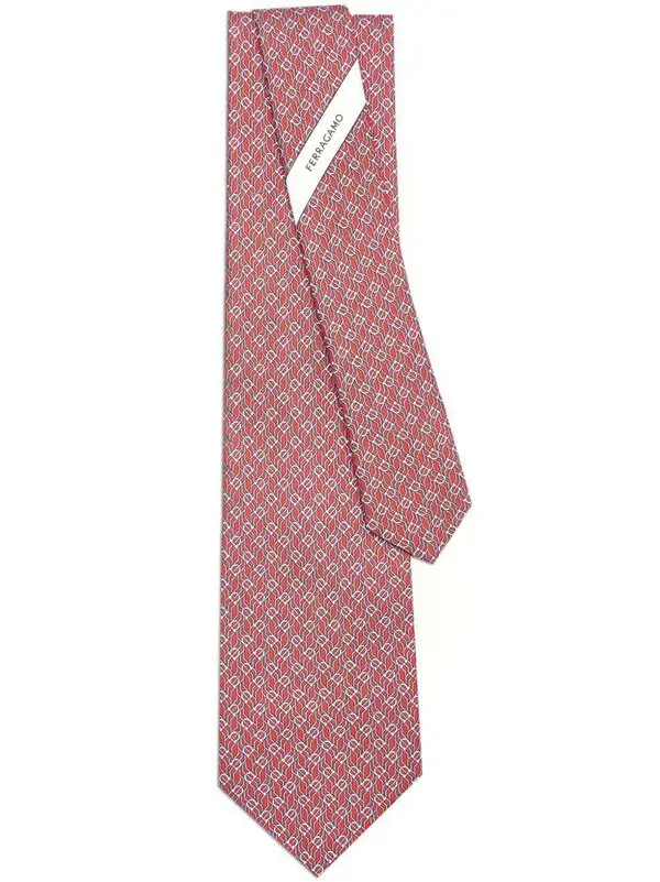 FERRAGAMO Silk Printed Neck Tie - Red