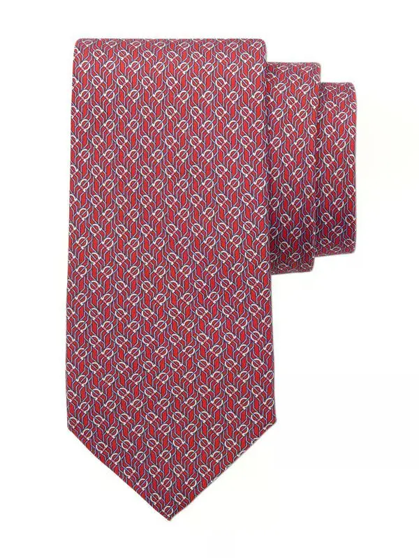 FERRAGAMO Silk Graphic Print Neck Tie - Red