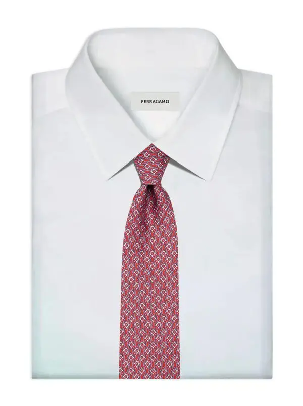 FERRAGAMO Silk Graphic Print Neck Tie - Red