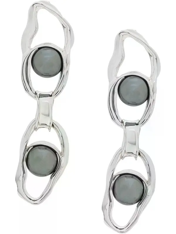 COUP DE COEUR Liquid Pearl Chained Earrings - Silver