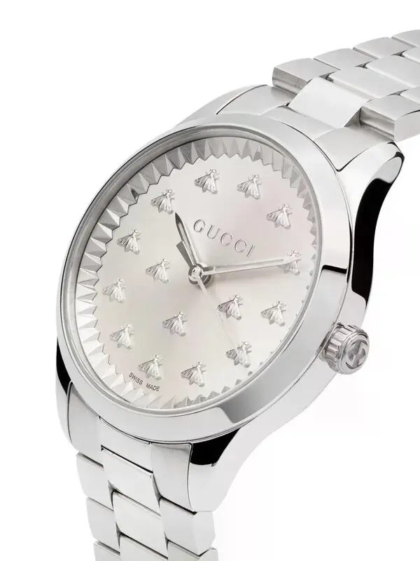 Gucci G-timeless Stainless Steel Watch With Bee Motif - Silver