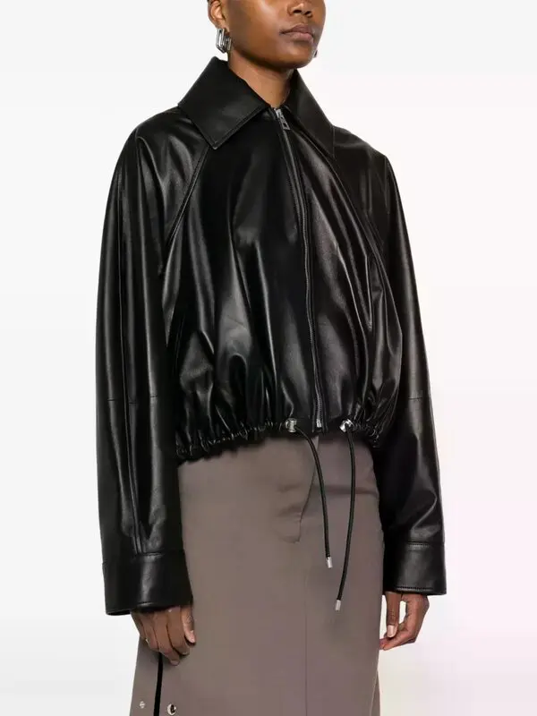 Loewe Leather Zip-up Jacket With Drawstring Hem - Black