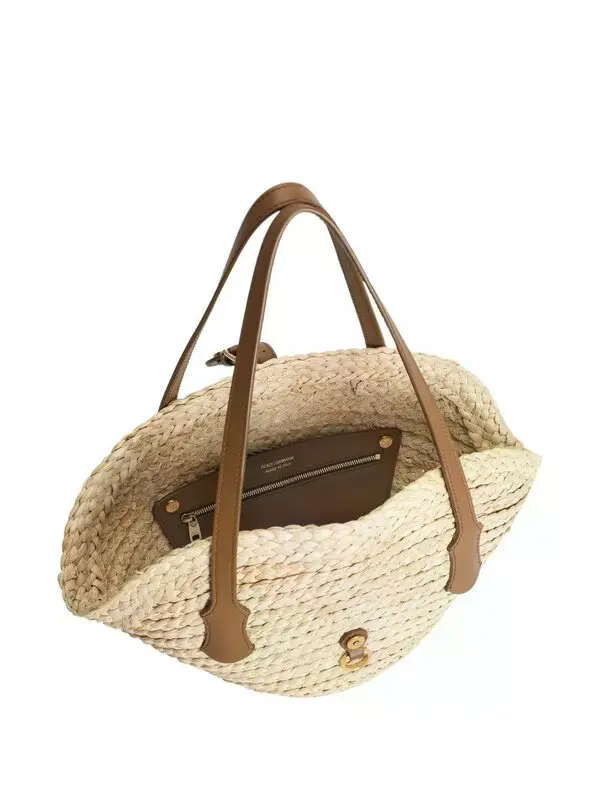 Dolce & Gabbana Capri Woven Raffia Shoulder Bag - Neutrals