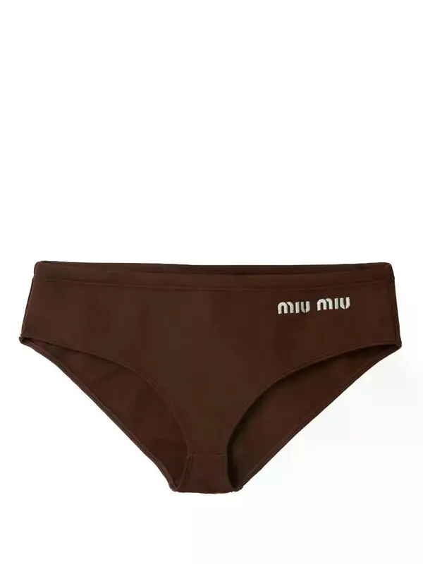 Miu Miu Logo-print Bikini Bottoms - Brown