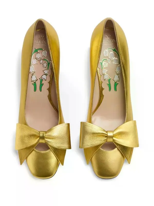 Valentino Garavani Bow Detail Leather Pumps - Gold