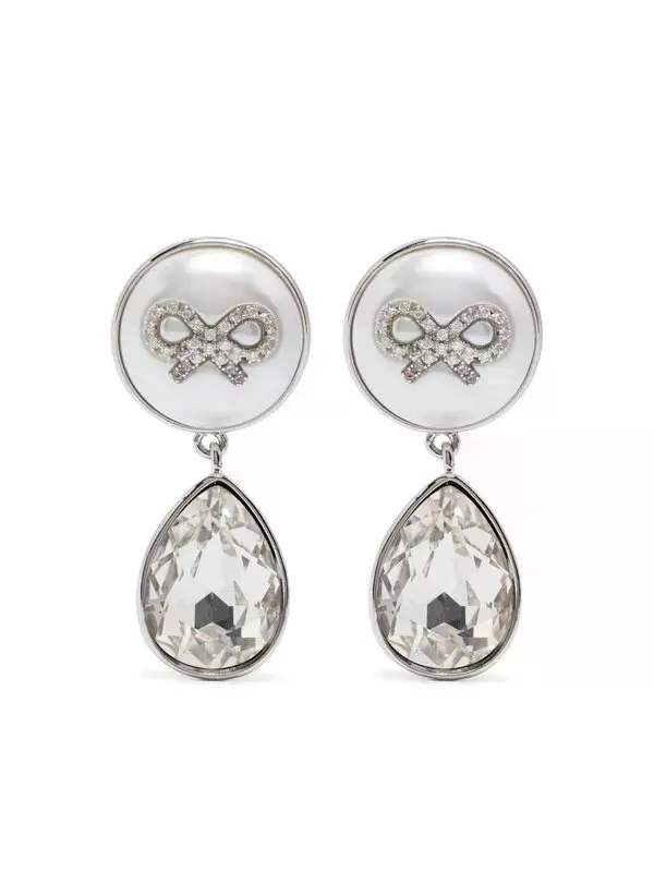 SELF-PORTRAIT Bow Crystal-droplet Earrings - Silver