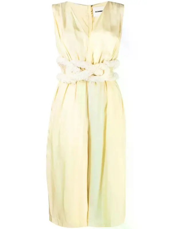 JIL SANDER Cut-out Belted Satin Jumpsuit - Yellow