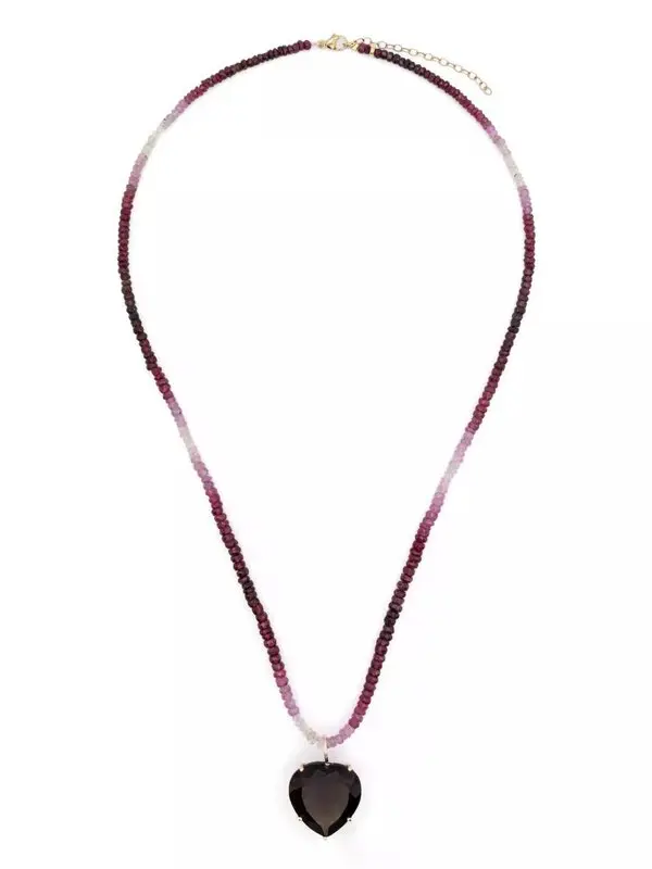 Jia Jia 14kt Yellow Gold Heart Pendant Ruby And Smoky Quartz Necklace - Red