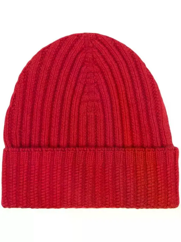 BARRIE Ribbed Cashmere Beanie - Red