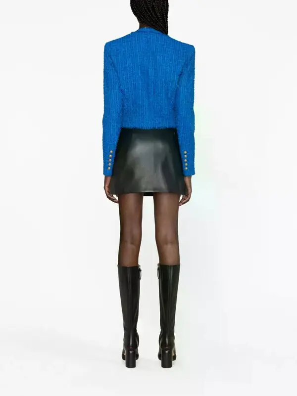 Balmain Double-breasted Cropped Tweed Jacket