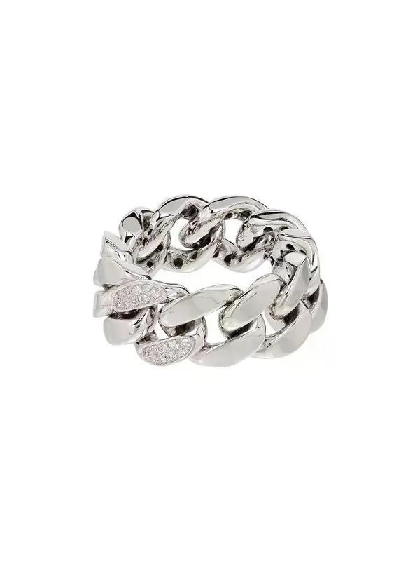 Shay 18k White Gold Pavé Diamond Link Ring - Silver