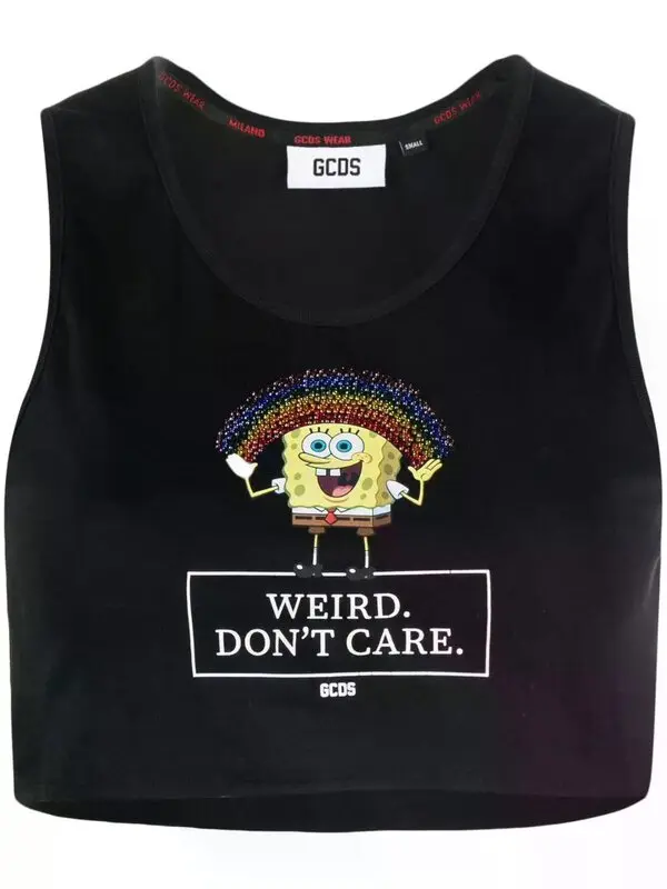 Gcds Graphic-print Cropped Vest - Black