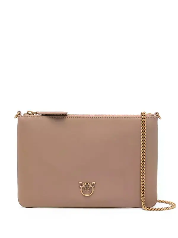 Pinko Love Birds Diamond Cut Plaque Leather Crossbody Bag - Neutrals