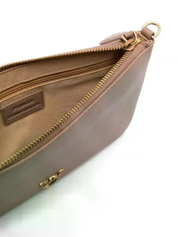 Pinko Love Birds Diamond Cut Plaque Leather Crossbody Bag - Neutrals