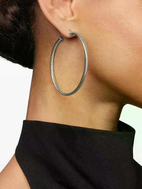 David Yurman Sterling Sculpted Cable Hoop Earrings