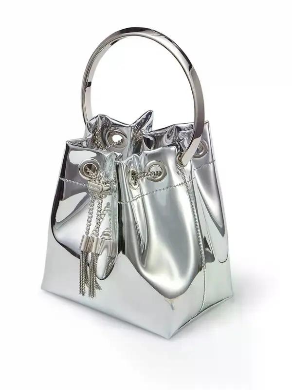 JIMMY CHOO Bon Bon Metallic Bucket Bag - Silver