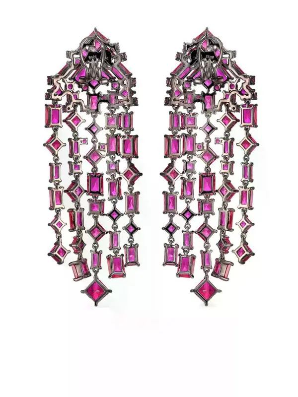 ANABELA CHAN Rhodium Vermeil Cascade Ruby Drop Earrings