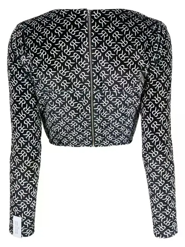 Rokh Monogram-print Bustier Corset Top - Black