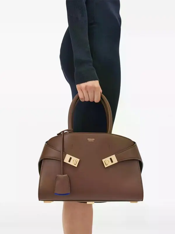 FERRAGAMO Medium Hug Leather Tote - Brown