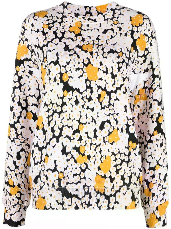 LANVIN Floral-print Cotton Sweatshirt - Neutrals