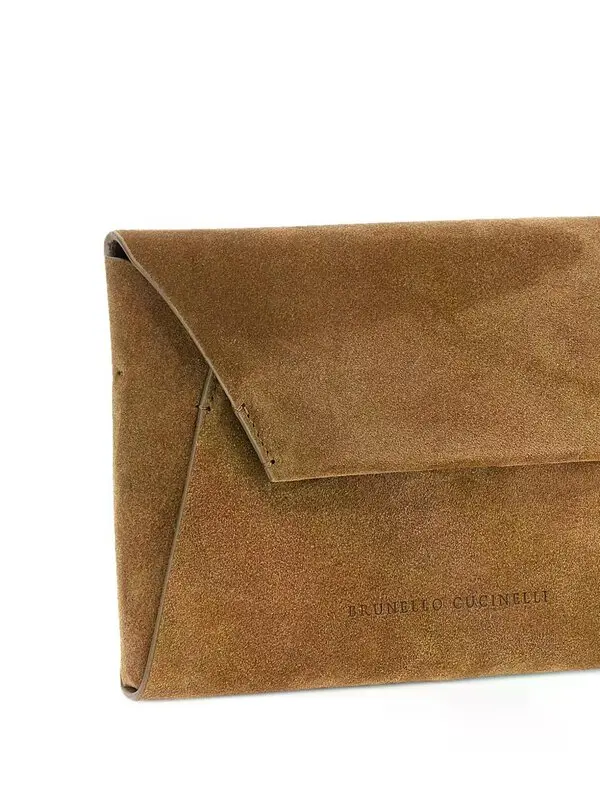 Brunello Cucinelli Monili-embellished Suede Clutch Bag - Brown