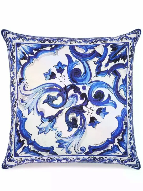 Dolce & Gabbana Medium Mediterraneo-print Silk Cushion - Blue