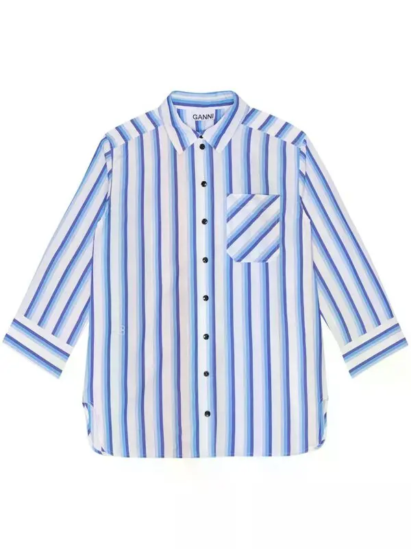 GANNI Striped Organic Cotton Shirt - Blue