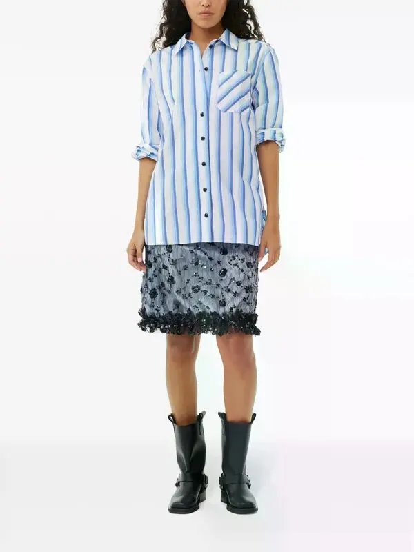 GANNI Striped Organic Cotton Shirt - Blue