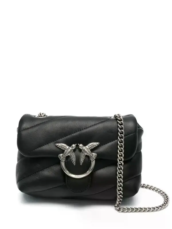Pinko Love Classic Puff Shoulder Bag In Nappa Leather With Diamond Cut Buckle - Black