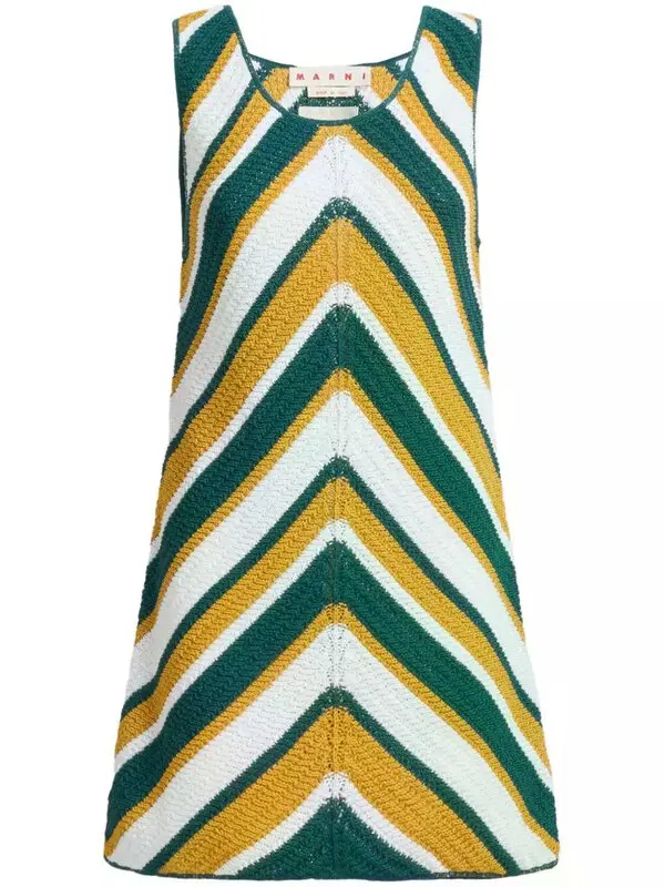 Marni Striped Knitted Cotton Mini Dress - Green