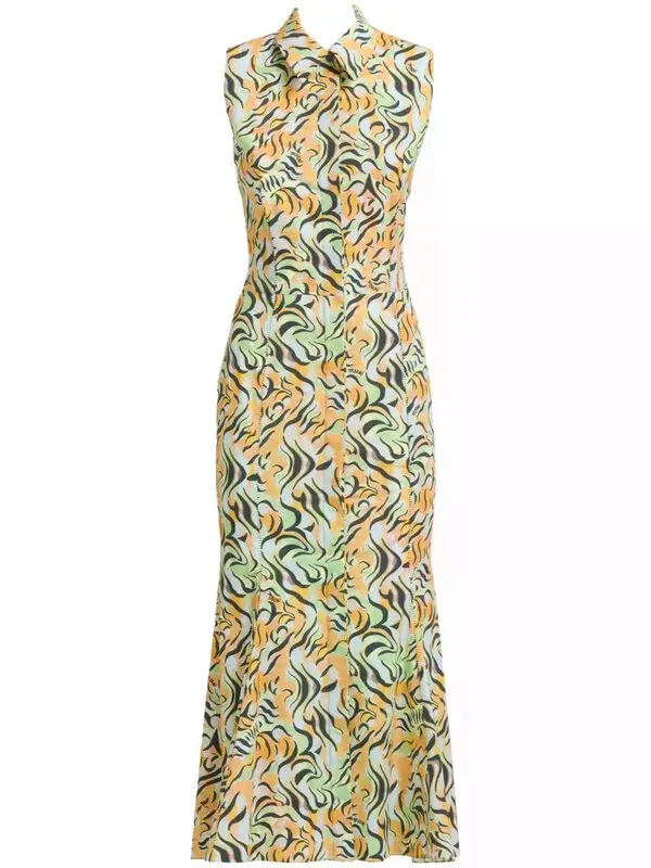Marni Floral-print Cut-out Midi Shirt Dress - Orange