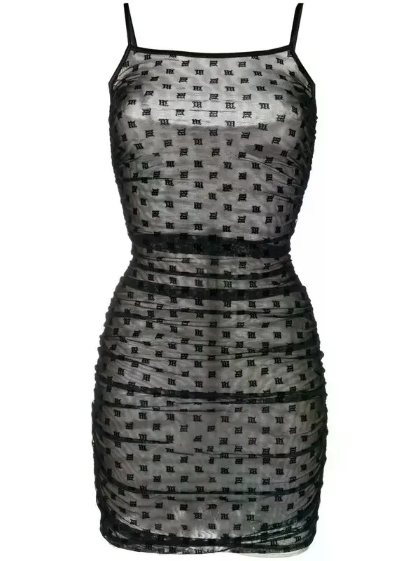 MISBHV Monogram Ruched Minidress - Black