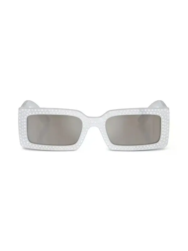 Dolce & Gabbana Crystal-embellished Rectangle-frame Sunglasses - Grey