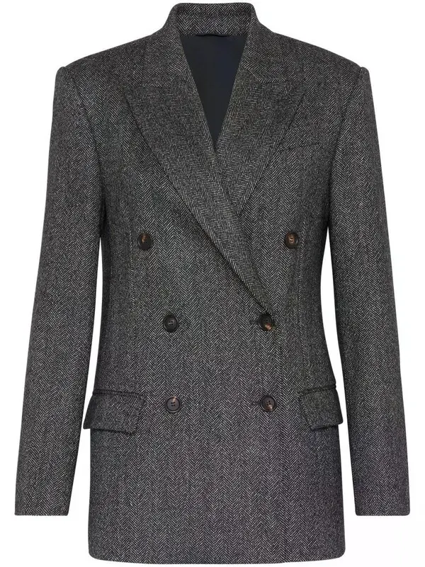 Brunello Cucinelli Double-breasted Herringbone Blazer - Grey