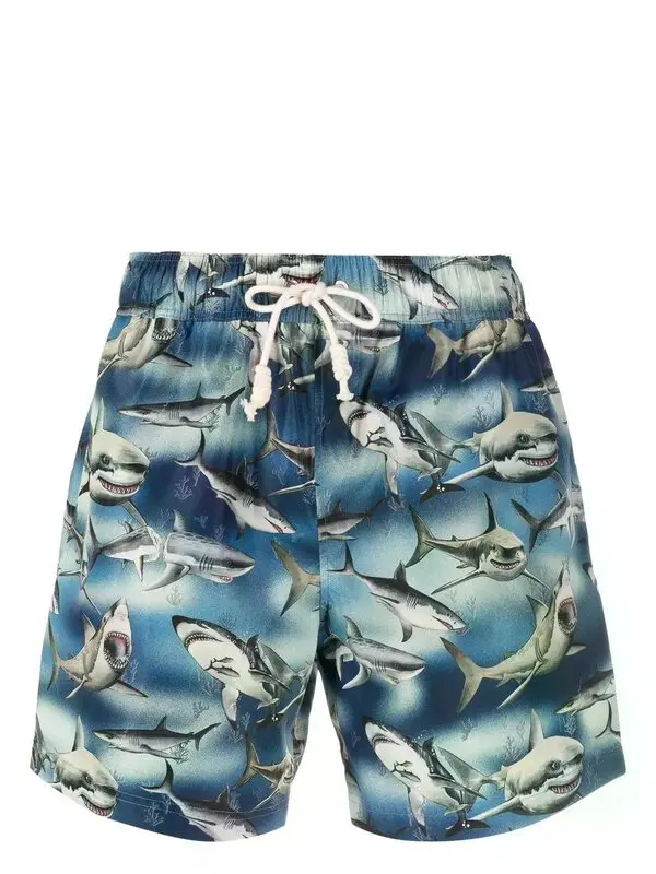 Palm Angels Sharks-print Swim Shorts - Blue